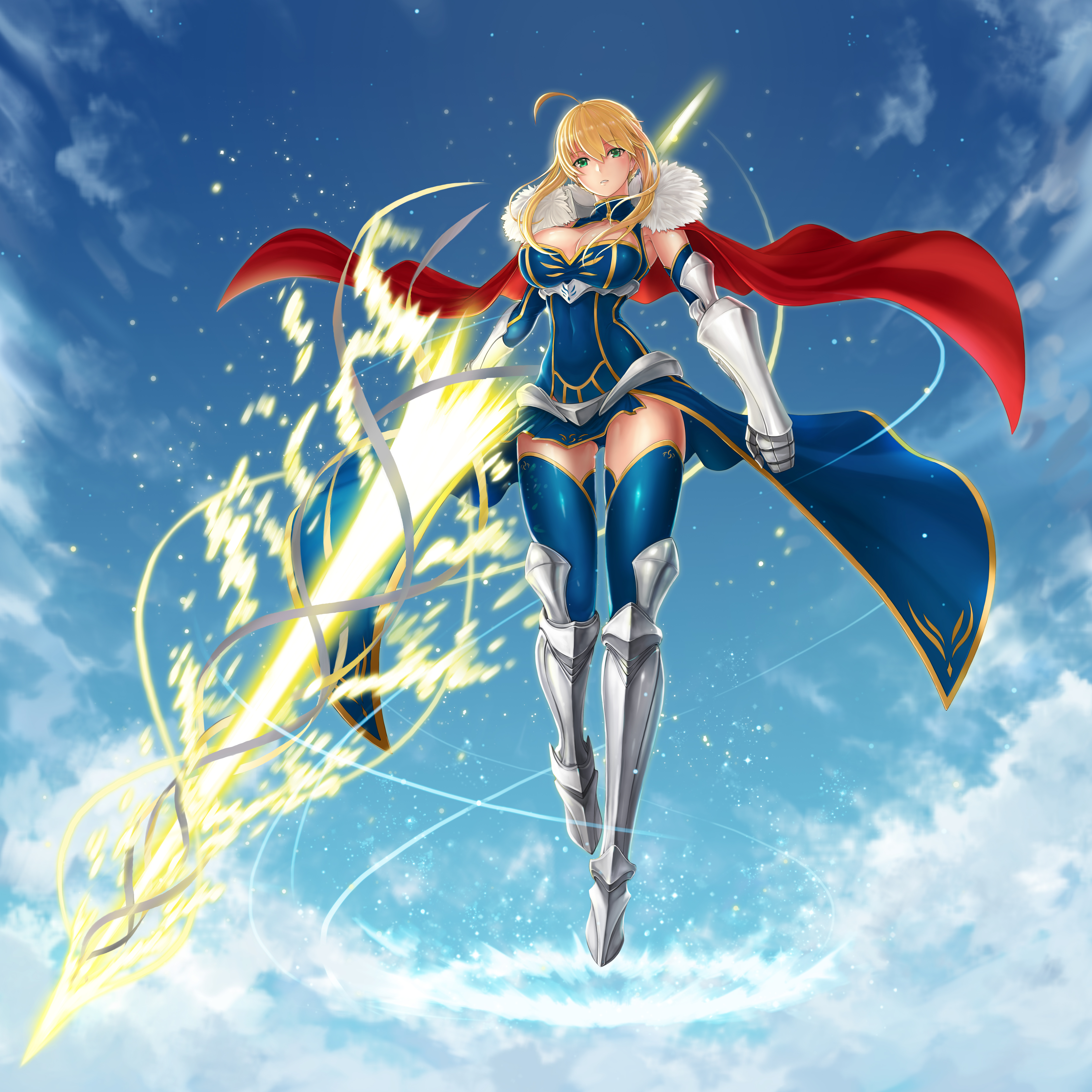 hellma123 fate/grand order artoria pendragon (lancer) armor cleavage heels thighhighs weapon ...